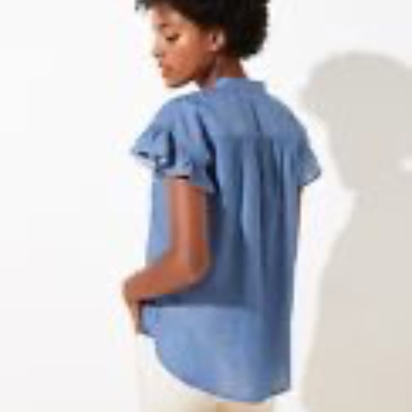 LOFT | Tops | Loft Womens Summer Button Up Chambray Denim Look Ruffled Button Up Size Small ...